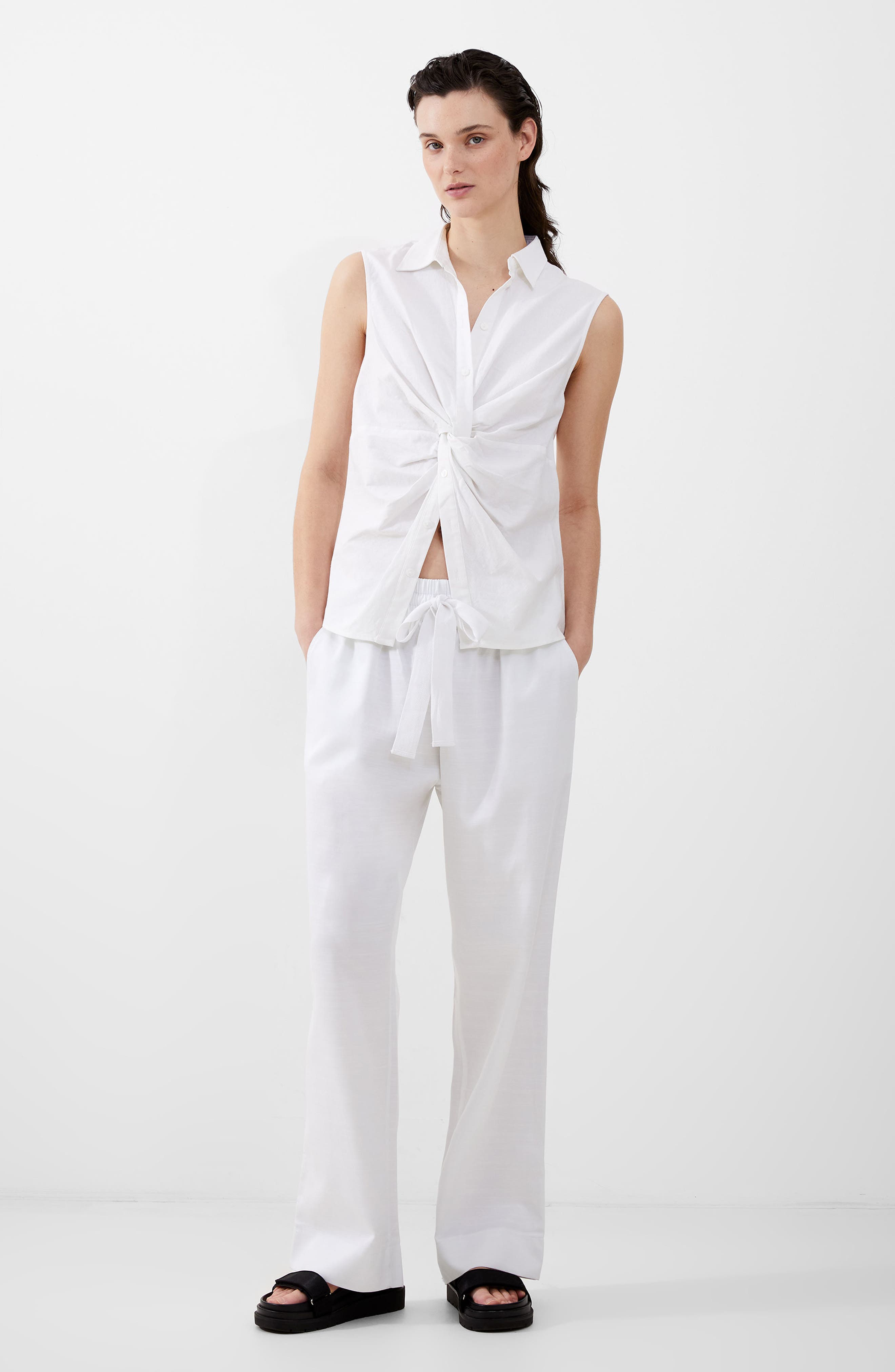 French Connection Twist Front Linen Blend Sleeveless Top | Nordstromrack