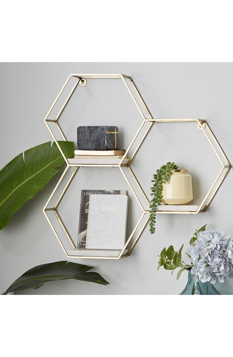 WILLOW ROW Goldtone Marble Hexagon Wall Shelf | Nordstromrack