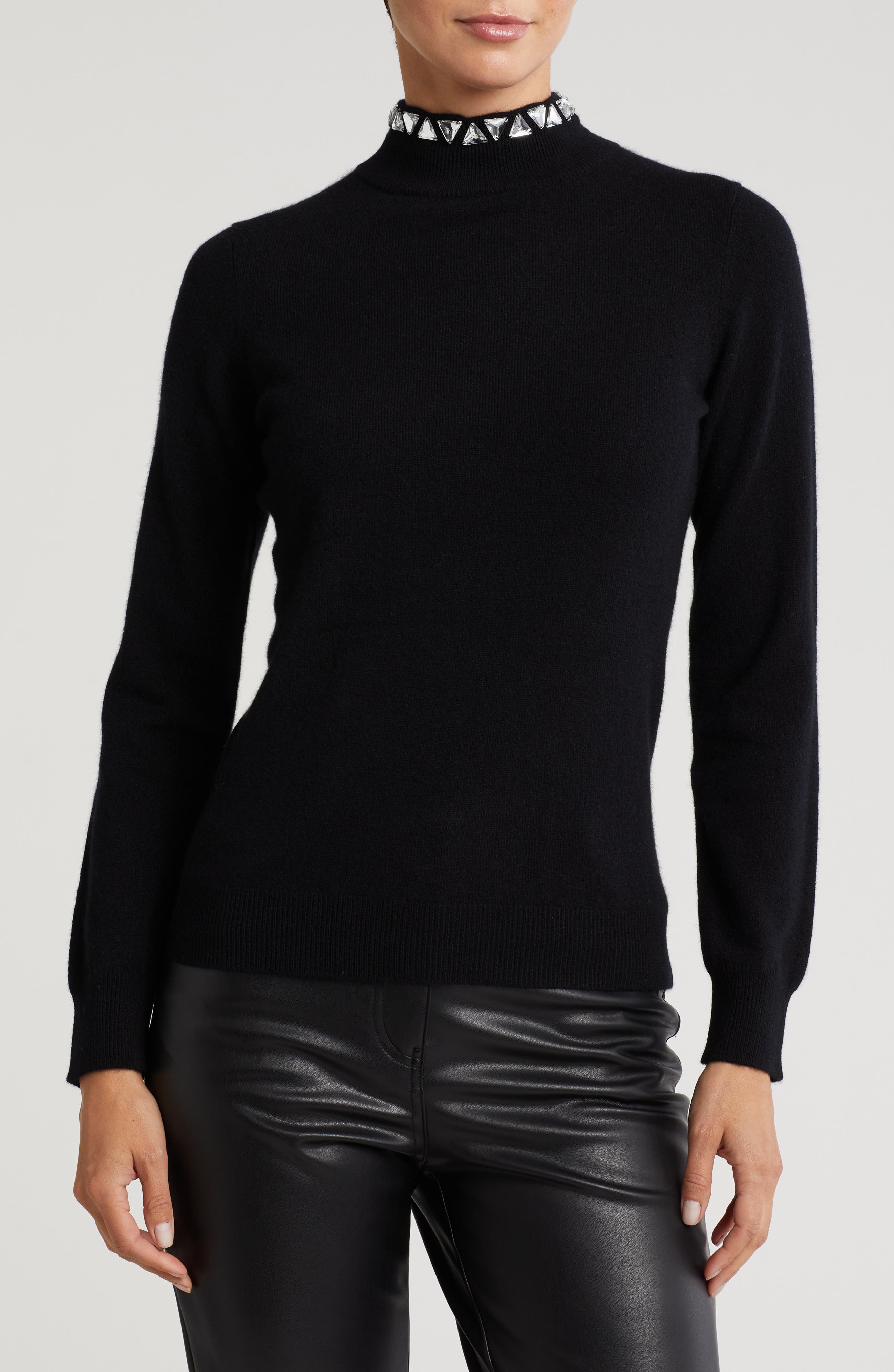 Sofia Cashmere Mock Neck Stone Trim Cashmere Sweater | Nordstromrack