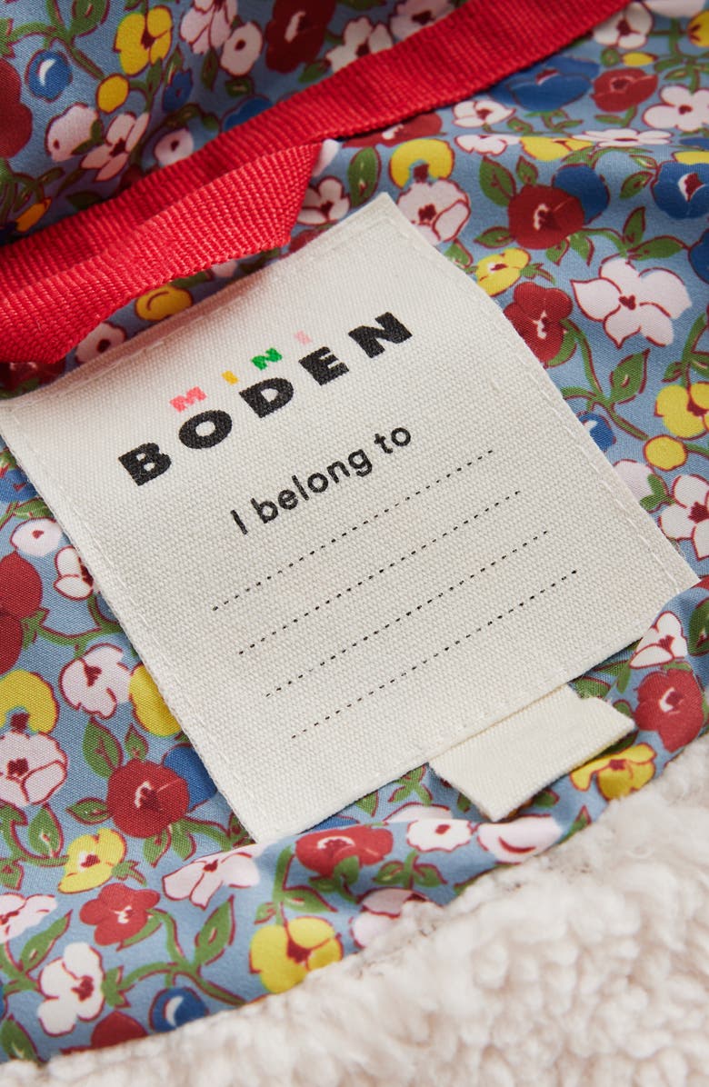 Mini Boden Kids' Print Puffer Jacket with High Pile Fleece Lining ...