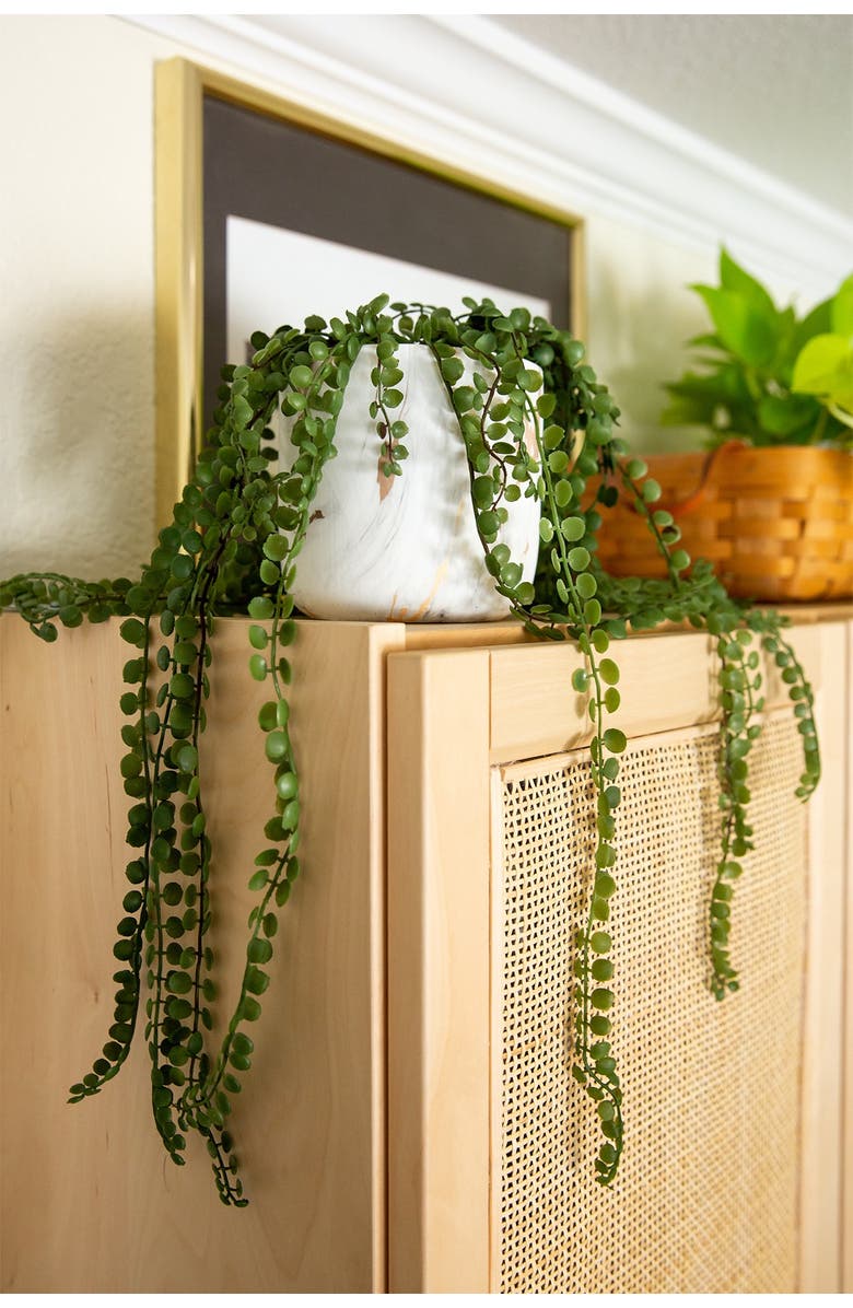 FLORA BUNDA 17.5" String of Peas in 4.75" Marble Gold Finish Cement Pot ...