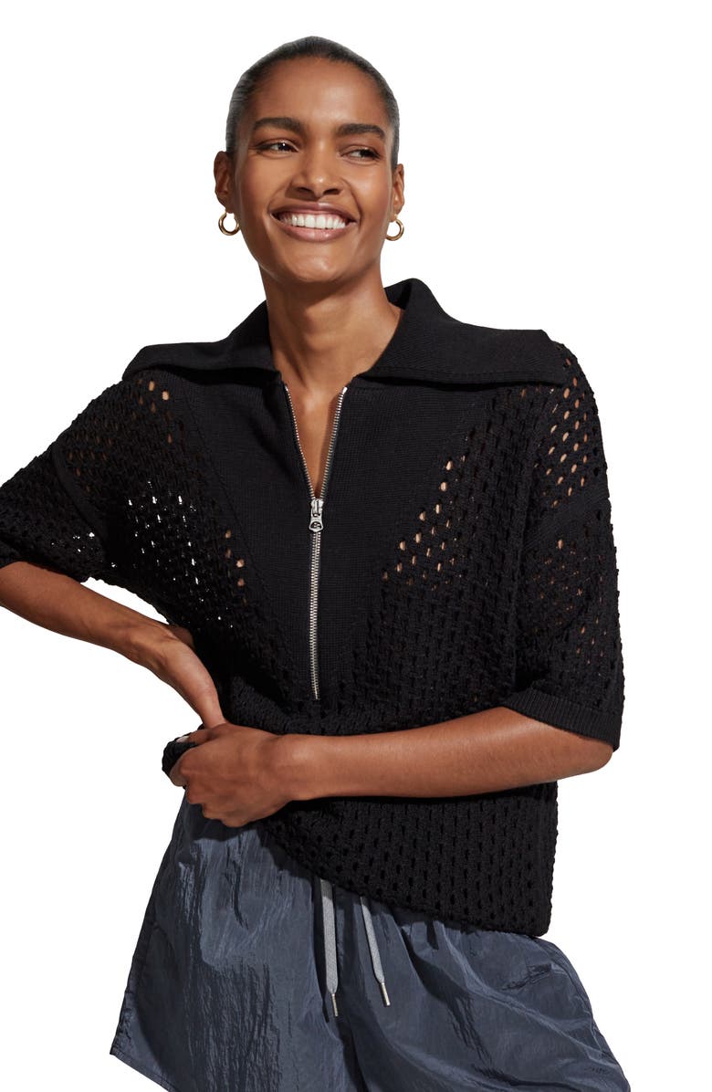 Varley Teagan Short Sleeve Boxy Cotton Open Knit Sweater | Nordstrom