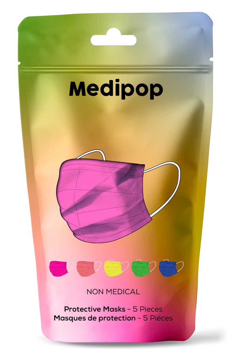 Medipop 5-Pack Adult Disposable Rainbow Pleated Face Masks | Nordstrom