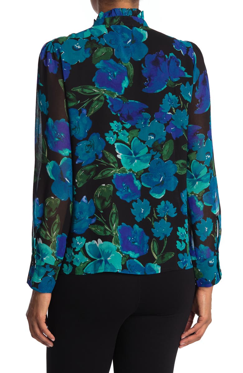 Calvin Klein Long Sleeve Floral Print Ruffle Woven Shirt | Nordstromrack