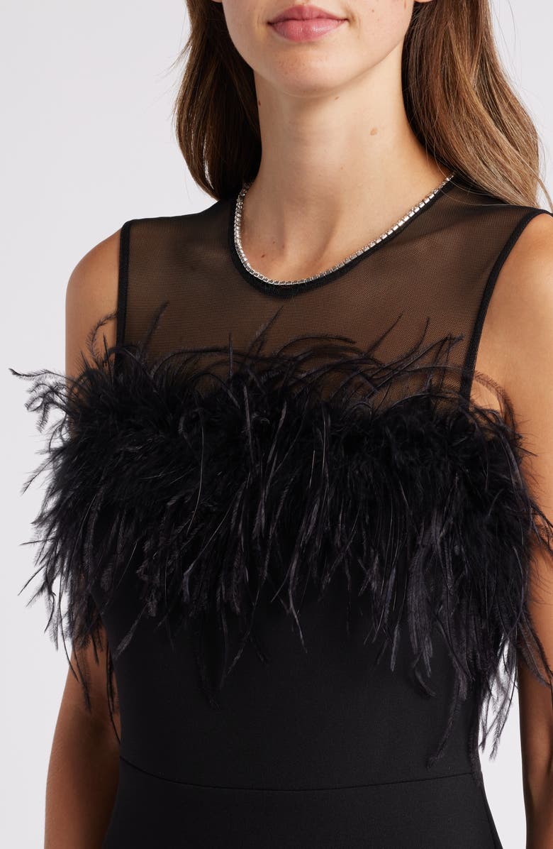 Eliza J Feather Trim Illusion Neck Sheath Cocktail Dress | Nordstromrack