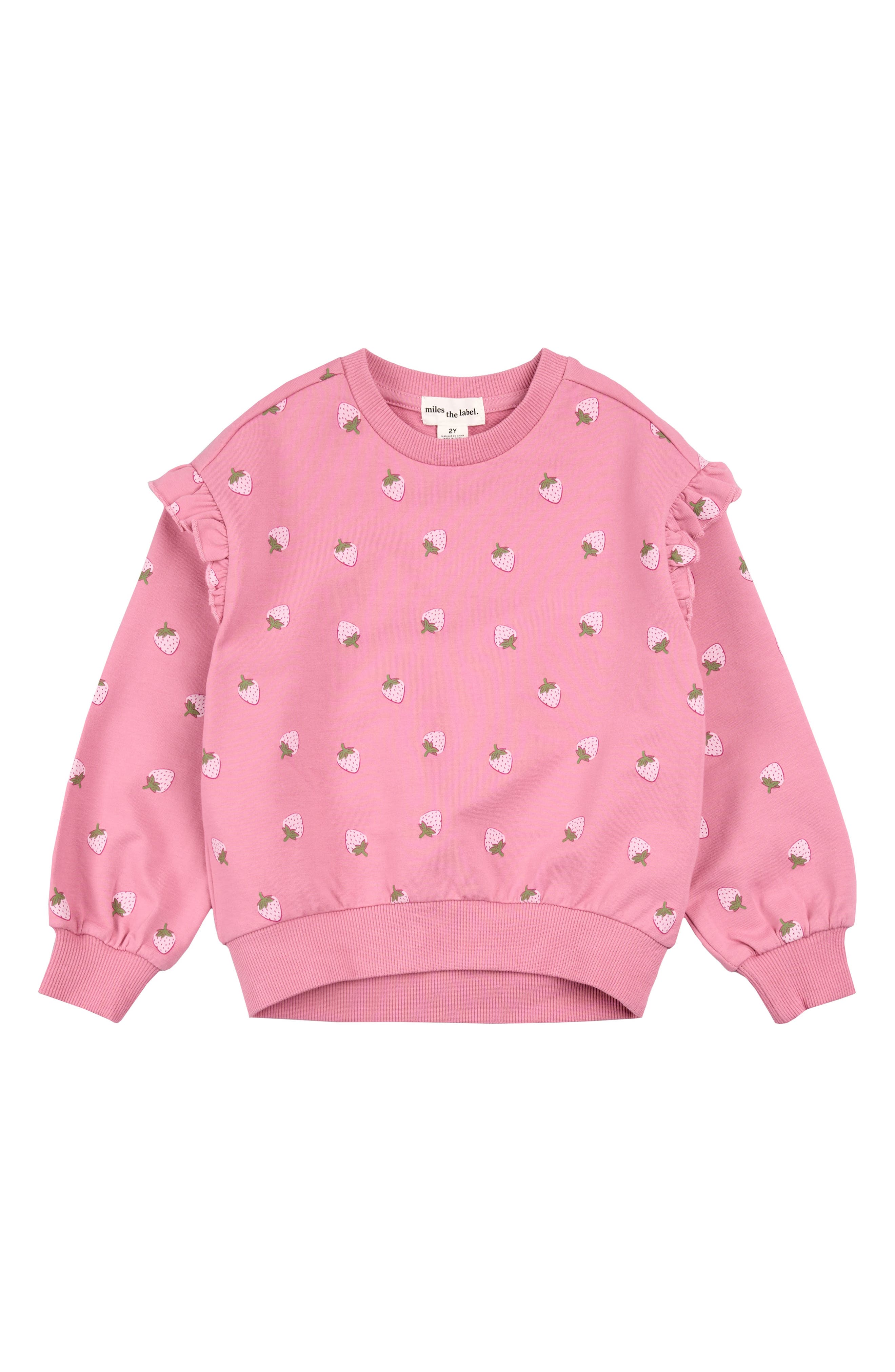MILES THE LABEL Kids' Strawberry Print Ruffle French Terry Sweatshirt ...