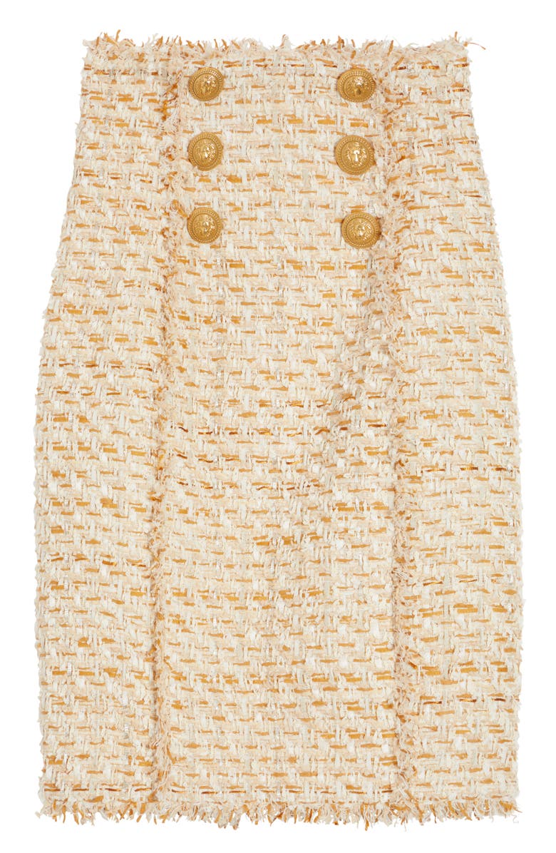 Balmain Six Button High Waist Eyelash Tweed Skirt | Nordstrom