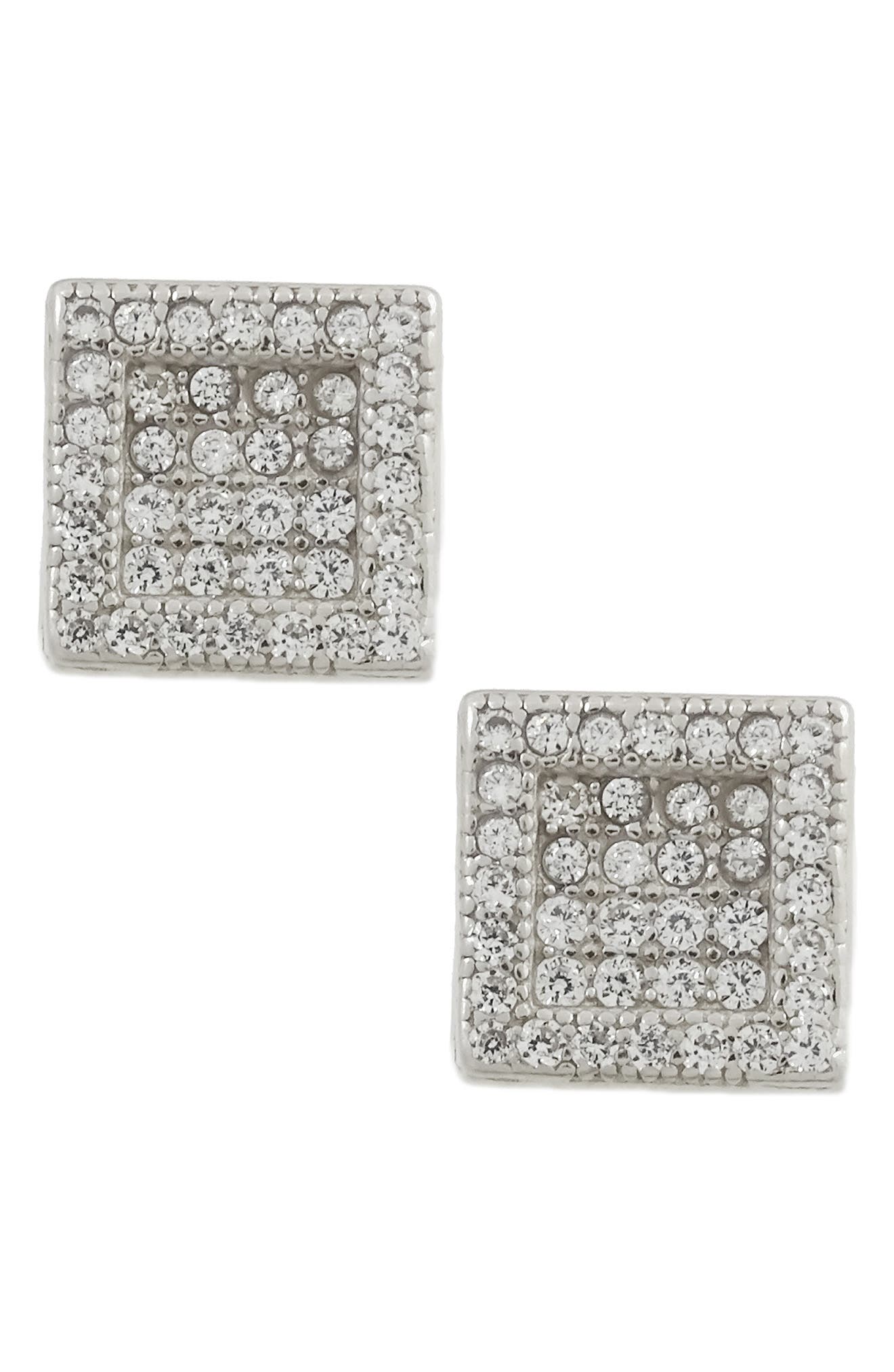 SAVVY CIE JEWELS Sterling Silver Pavé CZ Square Stud Earrings ...