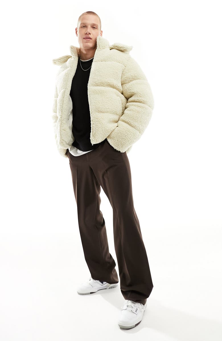 ASOS DESIGN Hooded High Pile Fleece Puffer Jacket | Nordstromrack