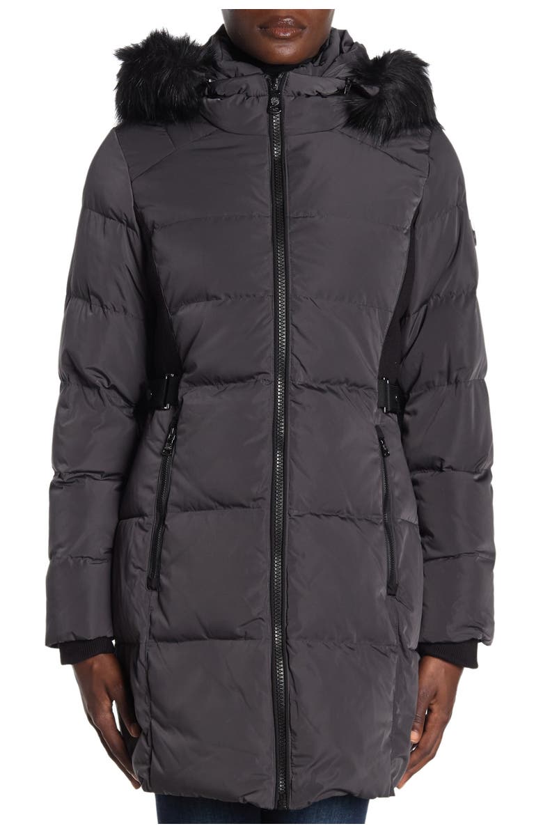 Vince Camuto Hooded Heavyweight Faux Fur Down Layered Jacket ...