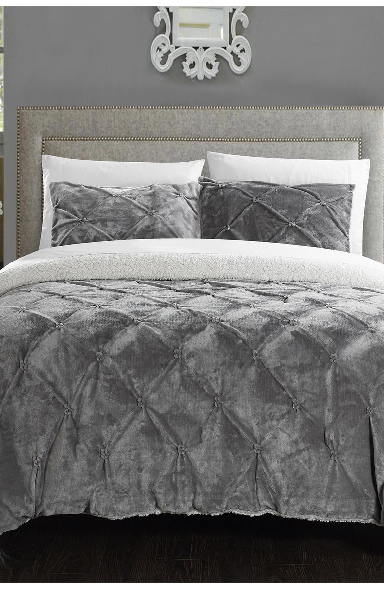 CHIC King Aurelia Pinch Pleate Faux Shearling Lined Comforter Set ...