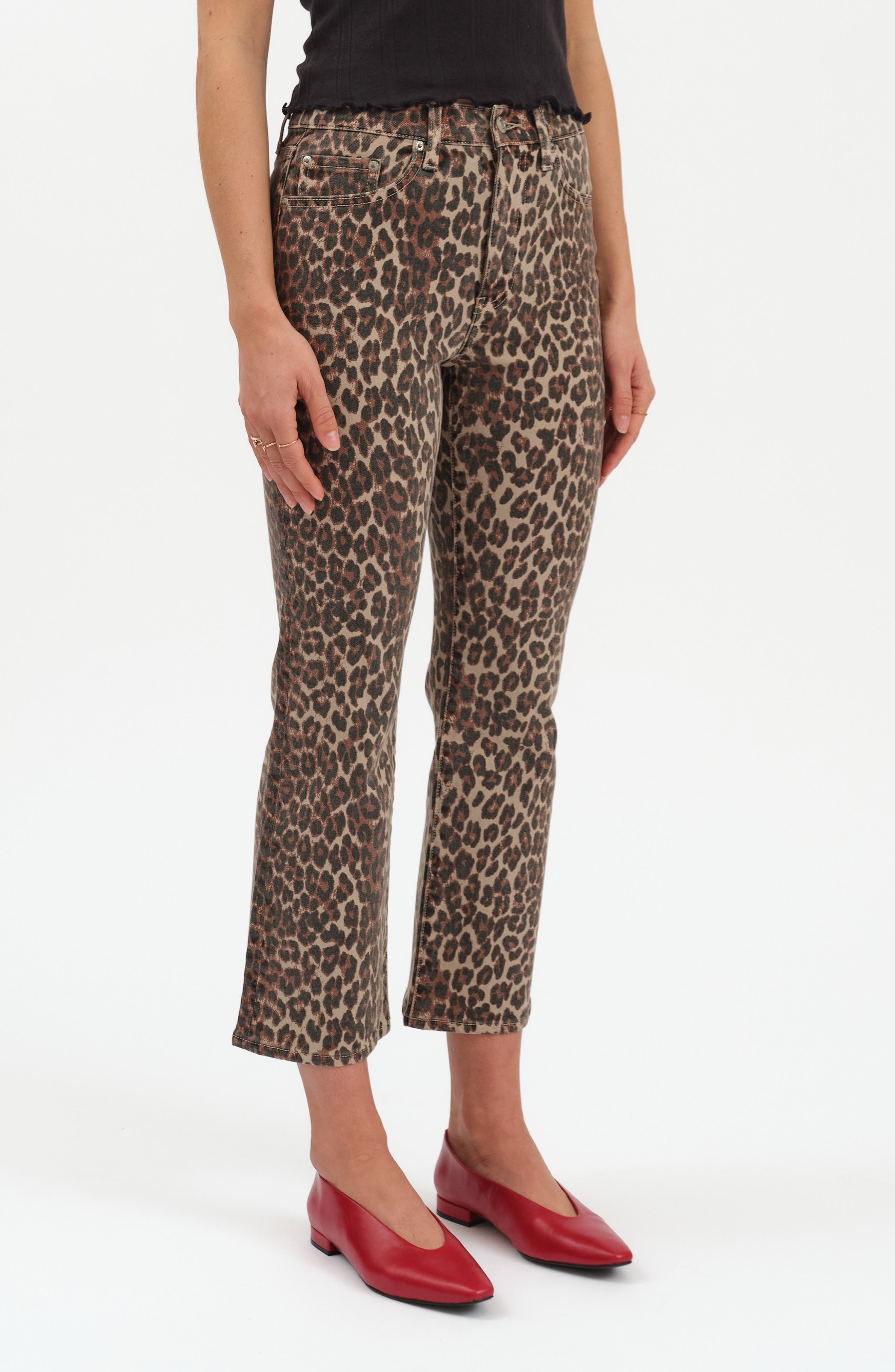 DAZE Shy Leopard Print Kick Flare Jeans | Nordstromrack