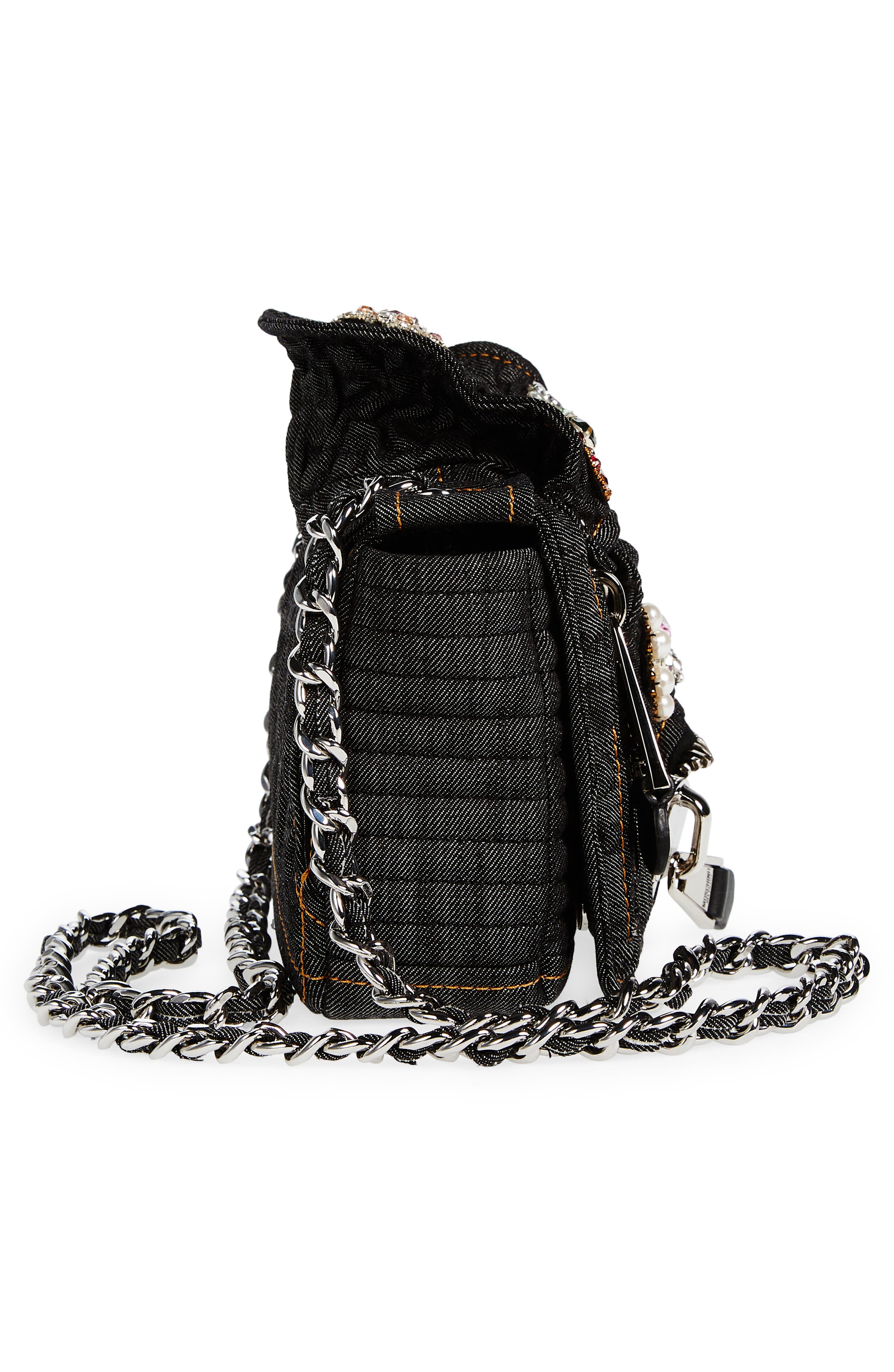 Moschino Biker Crystal Embellished Quilted Denim Crossbody Bag | Nordstrom