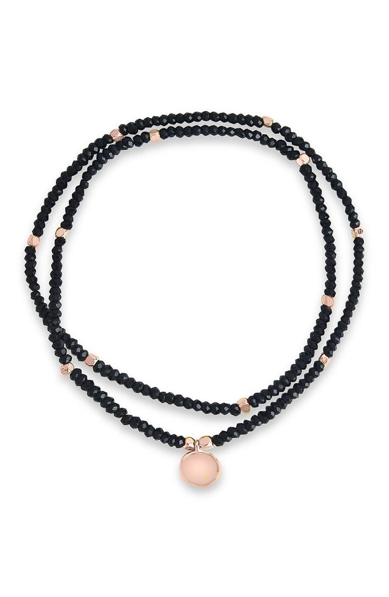 Sterling Forever 14K Rose Gold Plated Brass Black Beaded Disk Bracelet ...