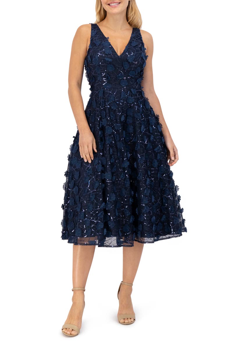 Eliza J Sequin Floral Appliqué Fit & Flare Cocktail Dress | Nordstromrack