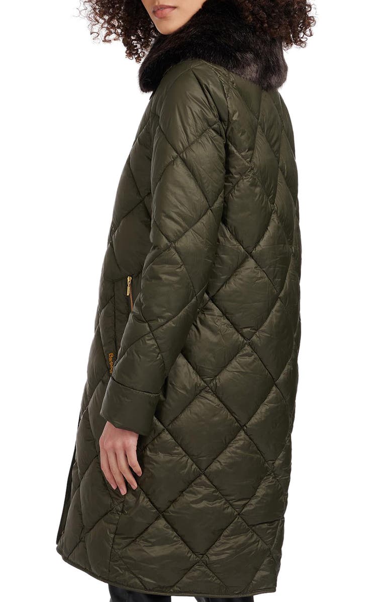 Barbour Ballater Diamond Quilted Coat with Faux Fur Trim | Nordstrom