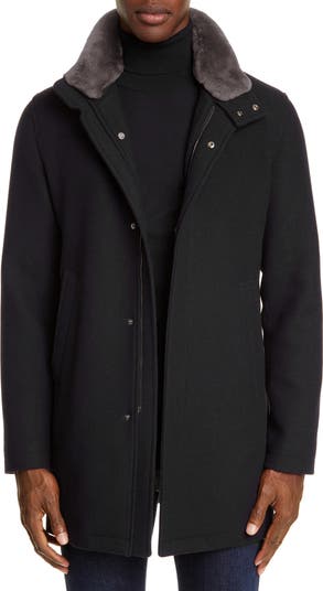 Herno Genuine Beaver Fur Collar Wool Blend Coat | Nordstrom