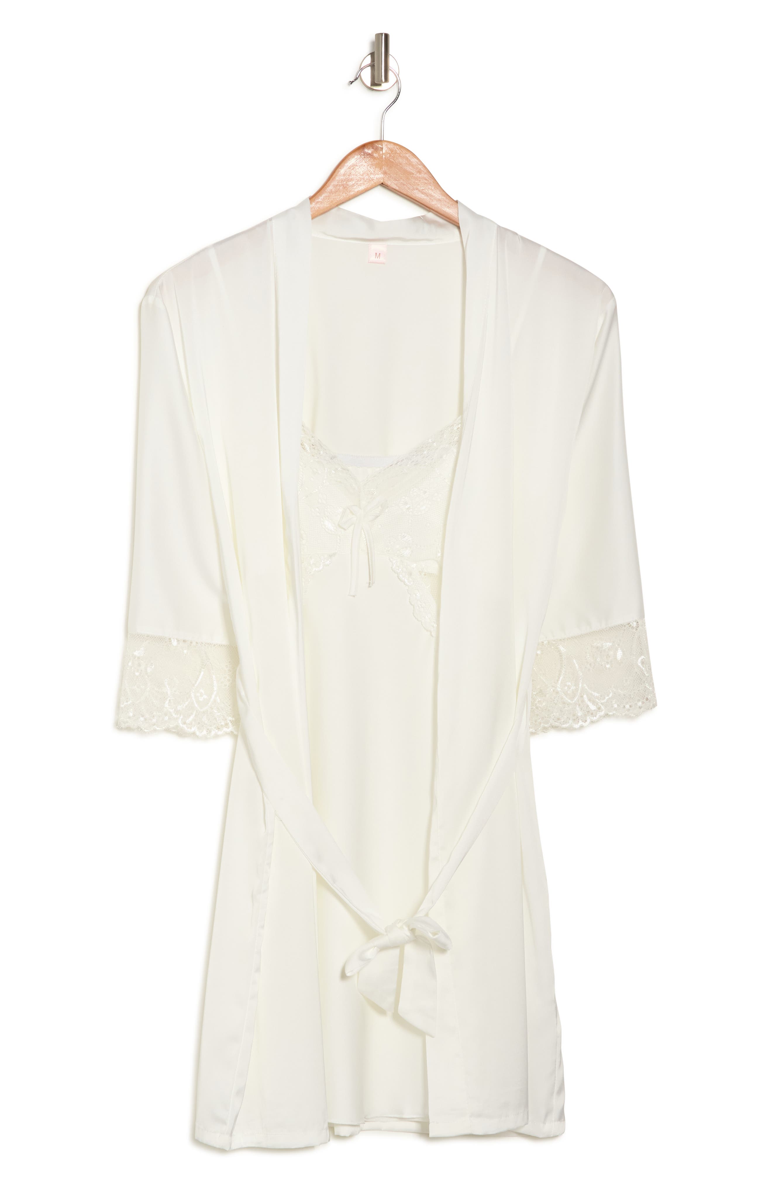 EAG Lace Trim Satin Chemise & Wrap Robe 2-Piece Pajama Set | Nordstromrack