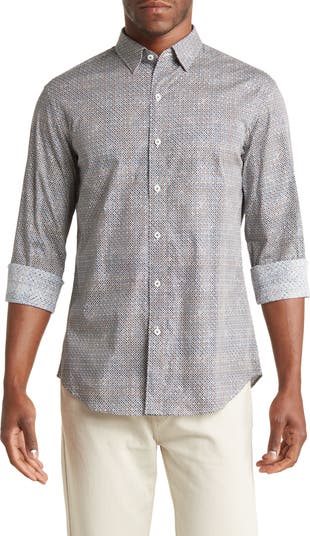 Bugatchi Geo Print Shaped Fit Stretch Cotton Shirt | Nordstromrack