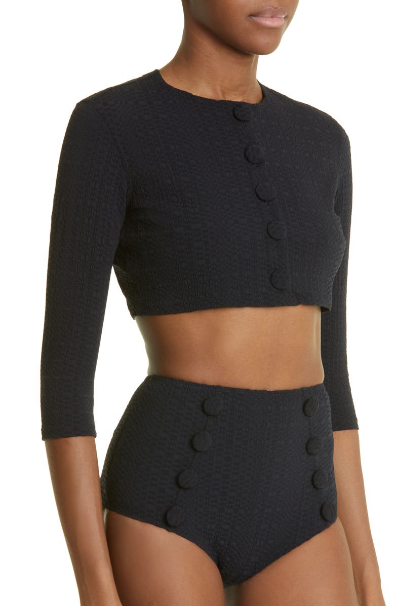 Lisa Marie Fernandez Crop Seersucker Cover-Up Cardigan | Nordstrom