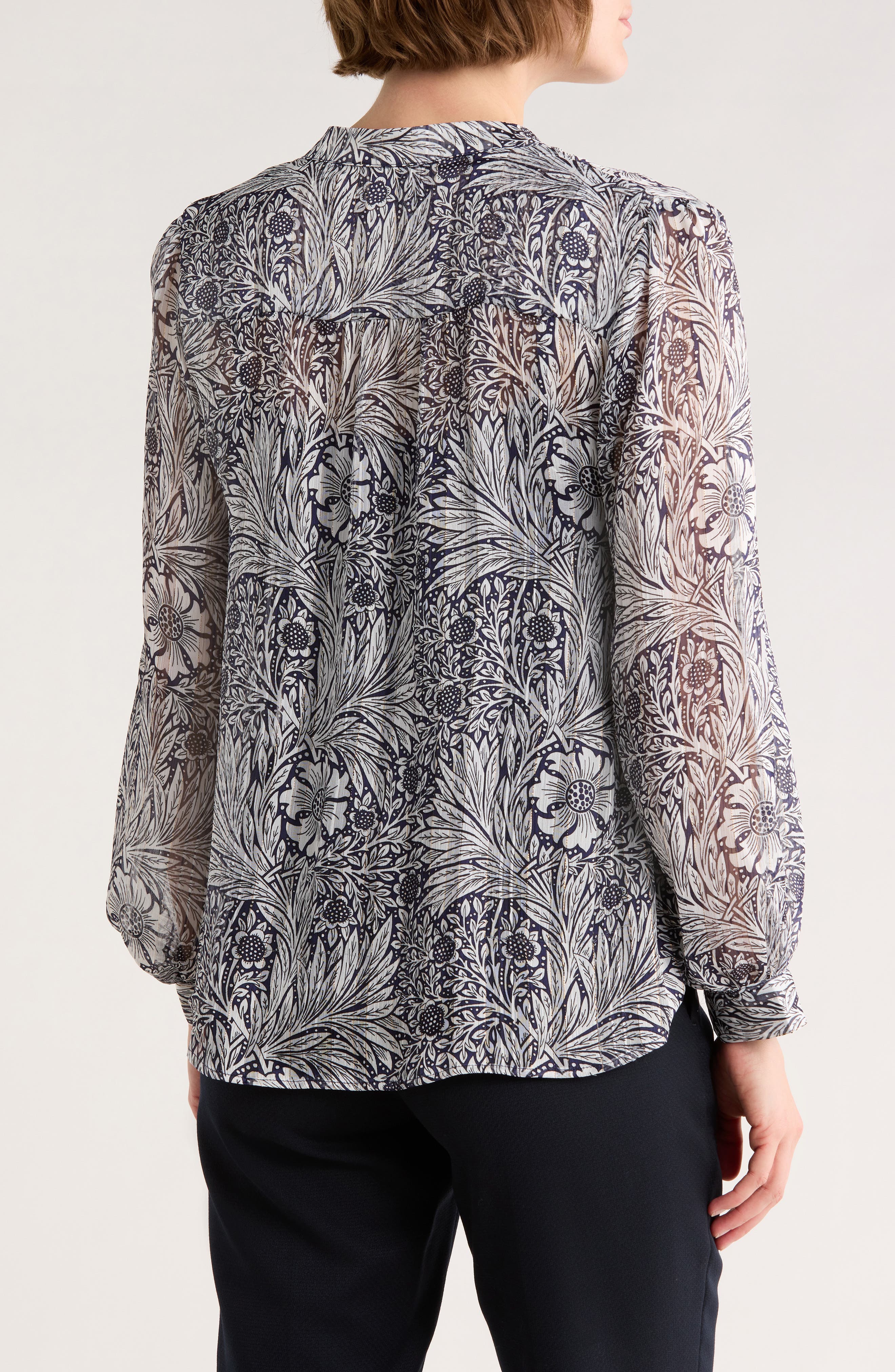 ELIE ELIE TAHARI Floral Long Sleeve Chiffon Top | Nordstromrack