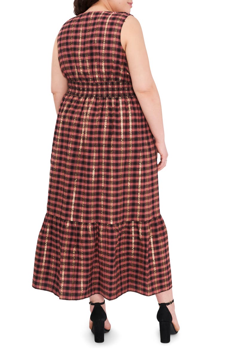 Vince Camuto Metallic Stripe Pucker Plaid Dress | Nordstromrack