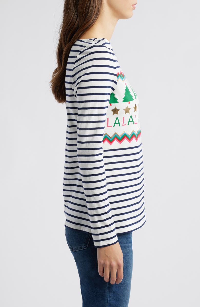 Boden Ella Breton Stripe Holiday Long Sleeve Cotton Graphic T-Shirt ...
