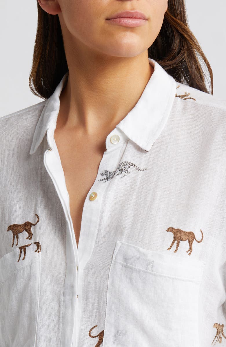 Rails Cito Cheetah Print Short Sleeve Linen Blend Button-Up Shirt ...