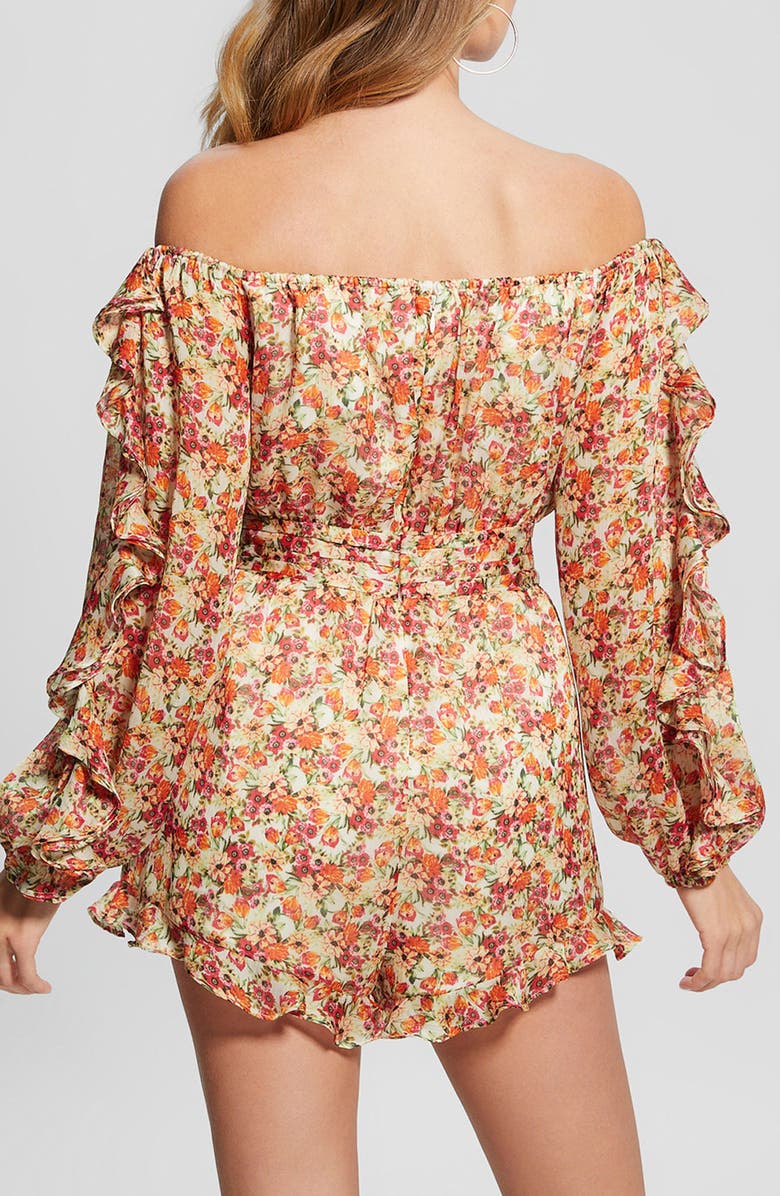 GUESS Floral Ruffle Off the Shoulder Romper | Nordstrom