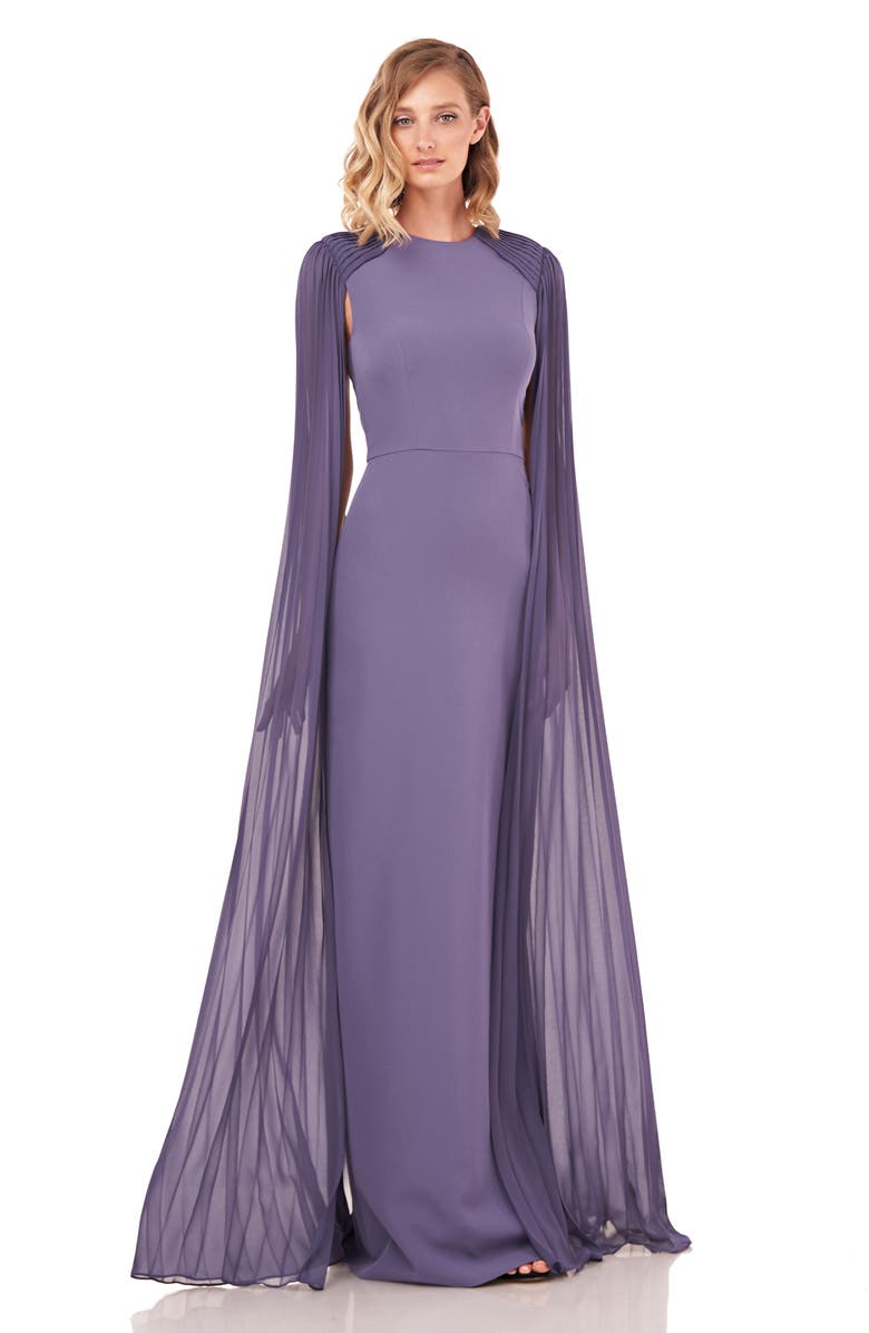 Kay Unger Pleated Cape Sleeve Column Gown | Nordstromrack