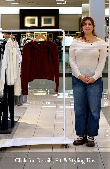 WAYF x Sara Walker Jackie Velvet Bow Cable Stitch Cardigan | Nordstromrack