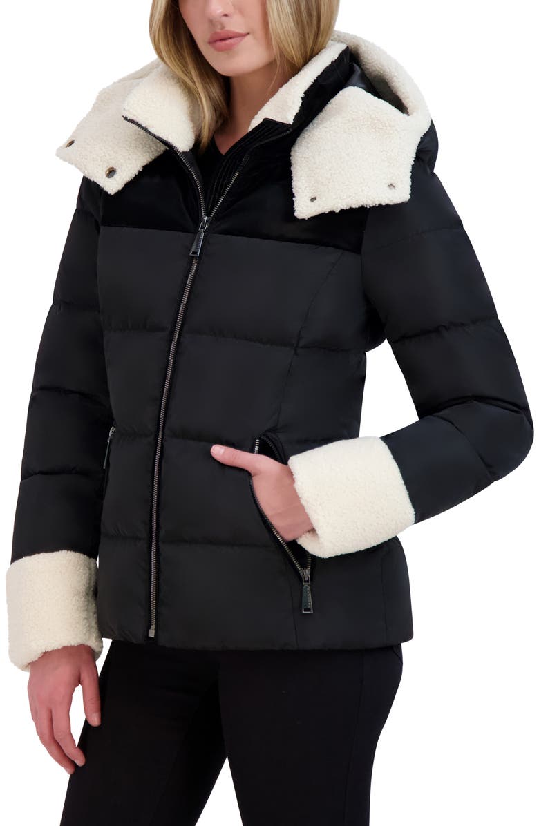 Laundry by Shelli Segal Short Faux Shearling Trim Puffer Jacket ...