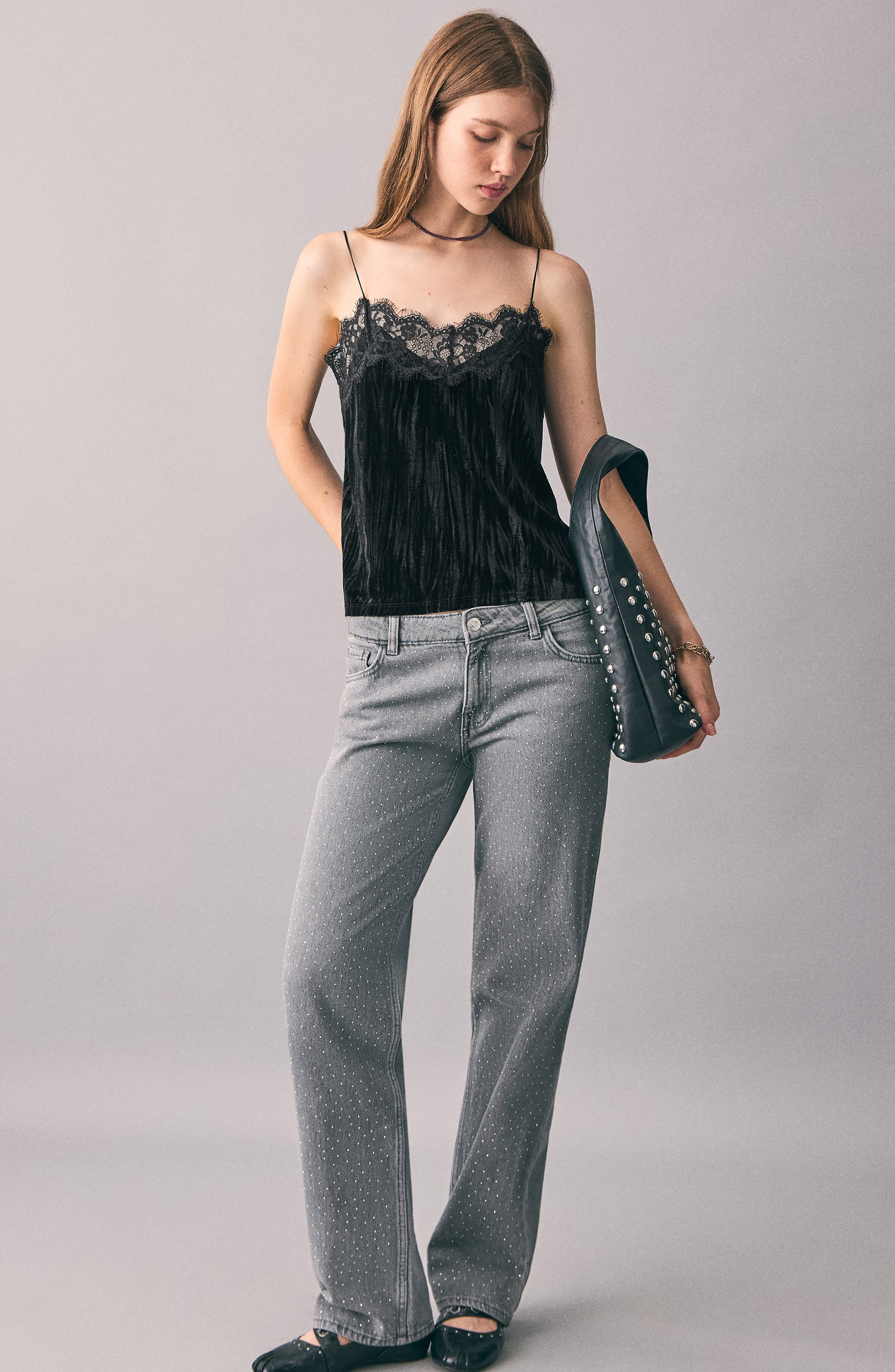 MANGO TEEN Velvet & Lace Camsiole | Nordstrom