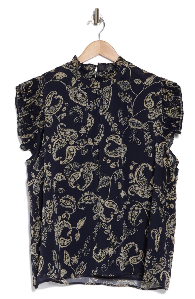 T Tahari Ruffle Mock Neck Cap Sleeve Chiffon Top | Nordstromrack