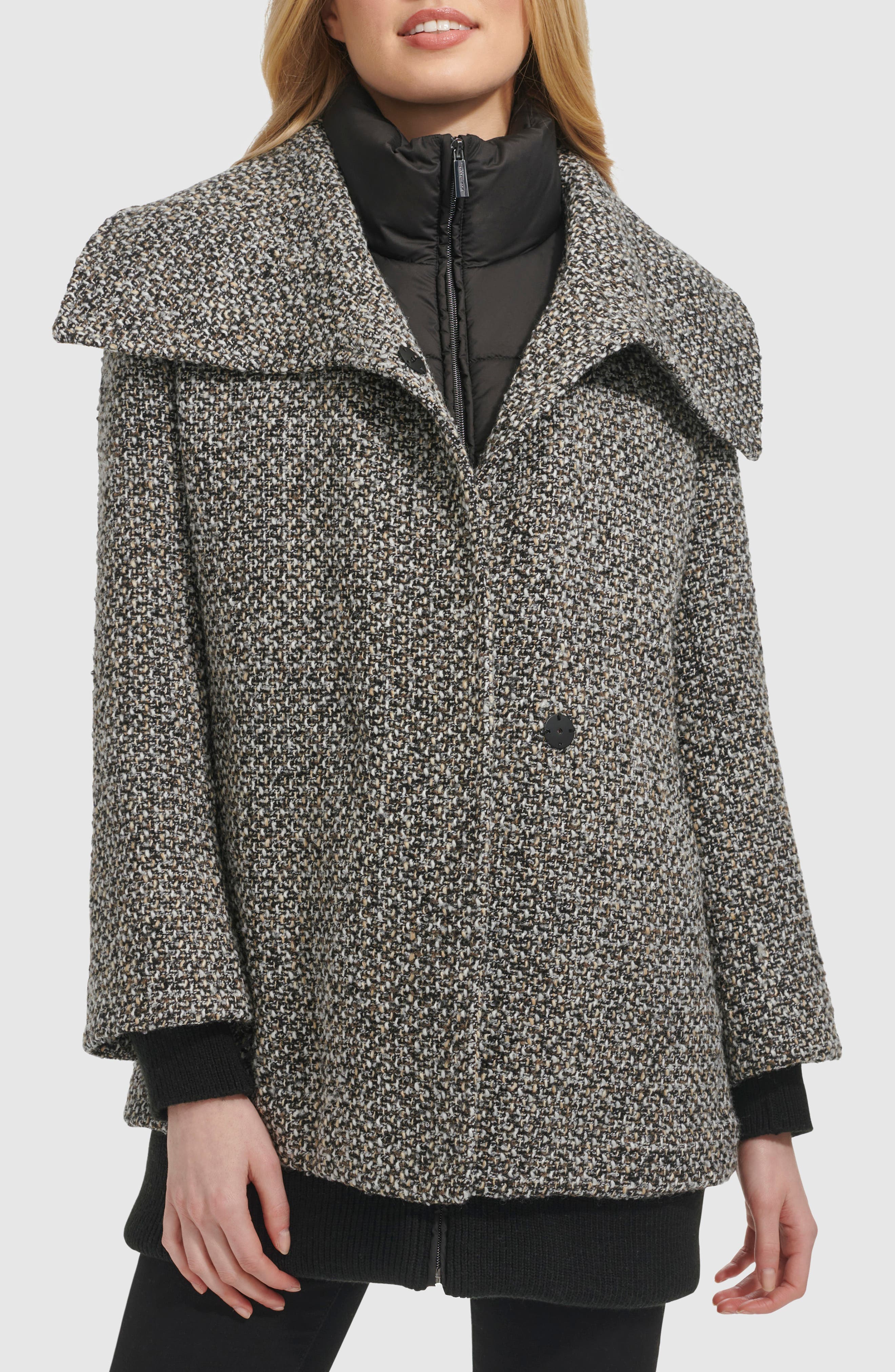 Kenneth Cole New York Wool Blend Tweed Coat with Quilted Insulated ...