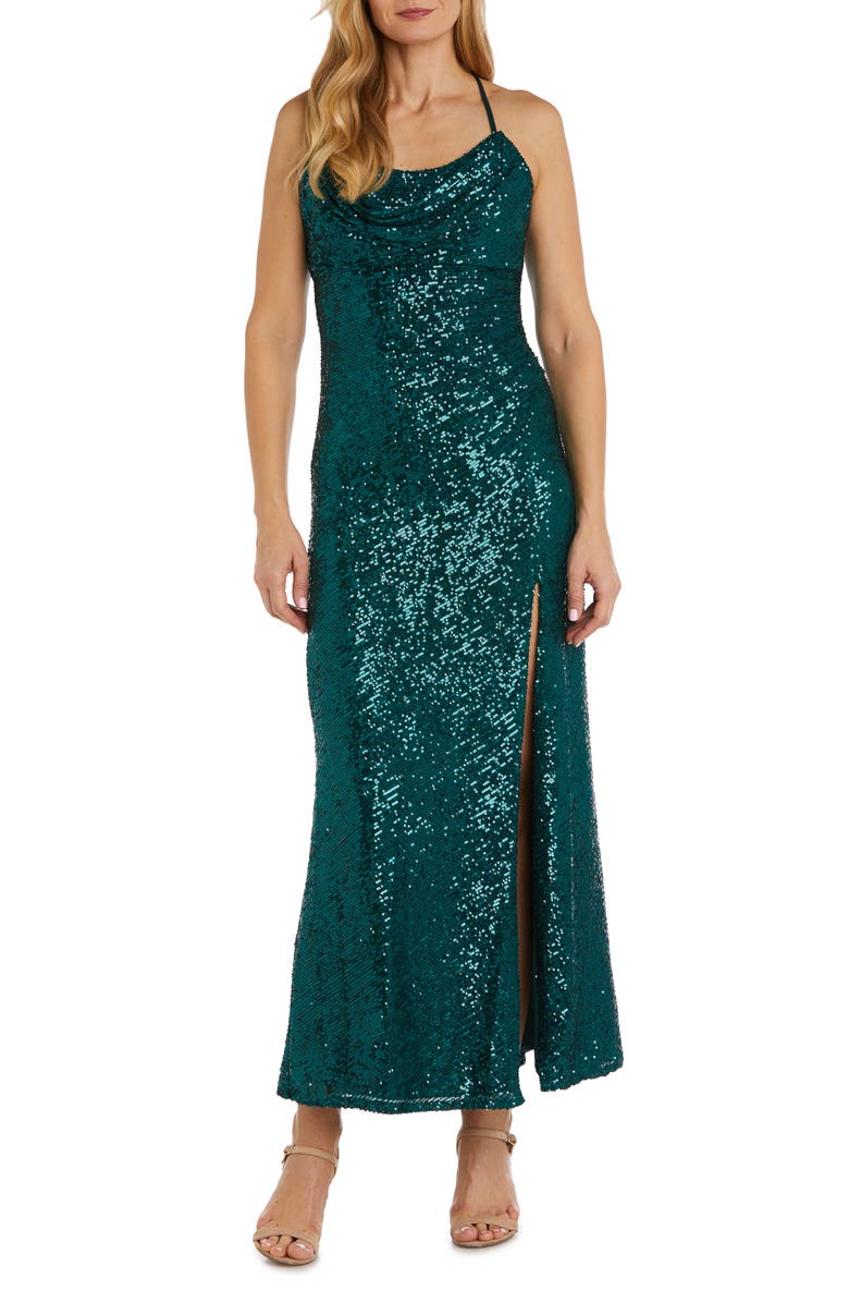 Morgan & Co. Cowl Neck Sequin Crossback Body-Con Gown | Nordstromrack