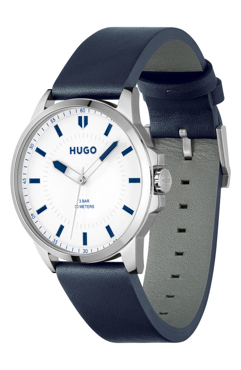 HUGO First Leather Strap Watch, 43mm | Nordstrom