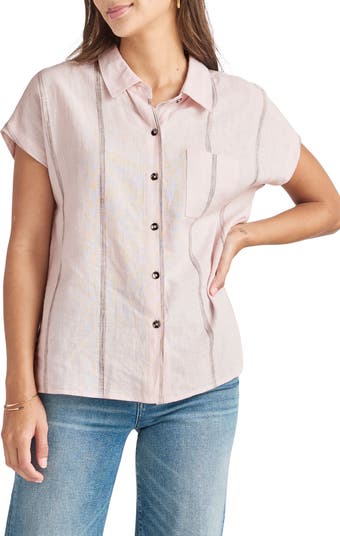 Splendid Giada Stripe Linen Blend Camp Shirt | Nordstrom