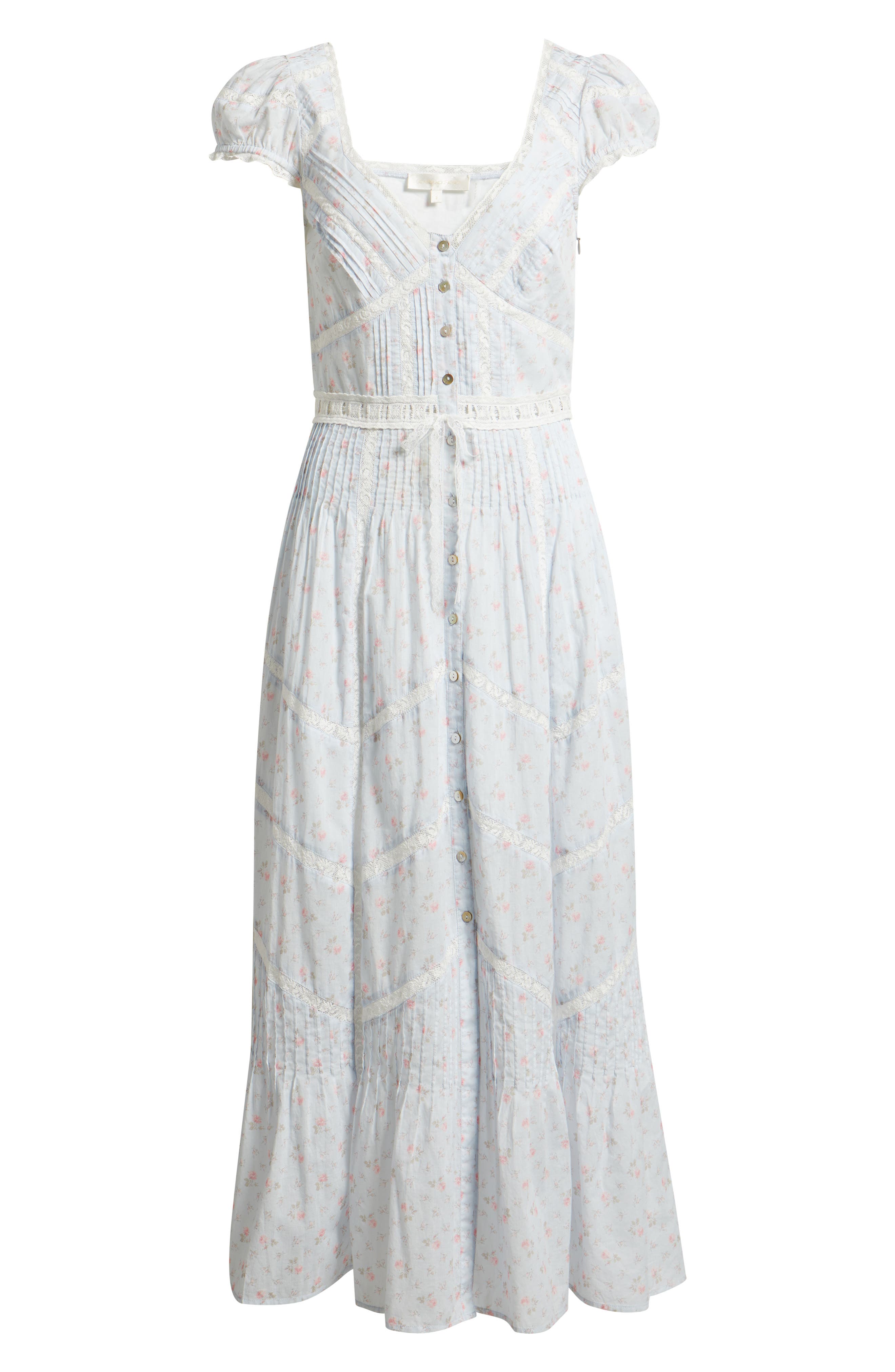 LoveShackFancy Aurela Lace Trim Pintuck Tiered Maxi Dress | Nordstrom