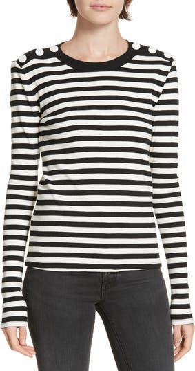 Veronica Beard Mayer Button Shoulder Stripe Top | Nordstrom