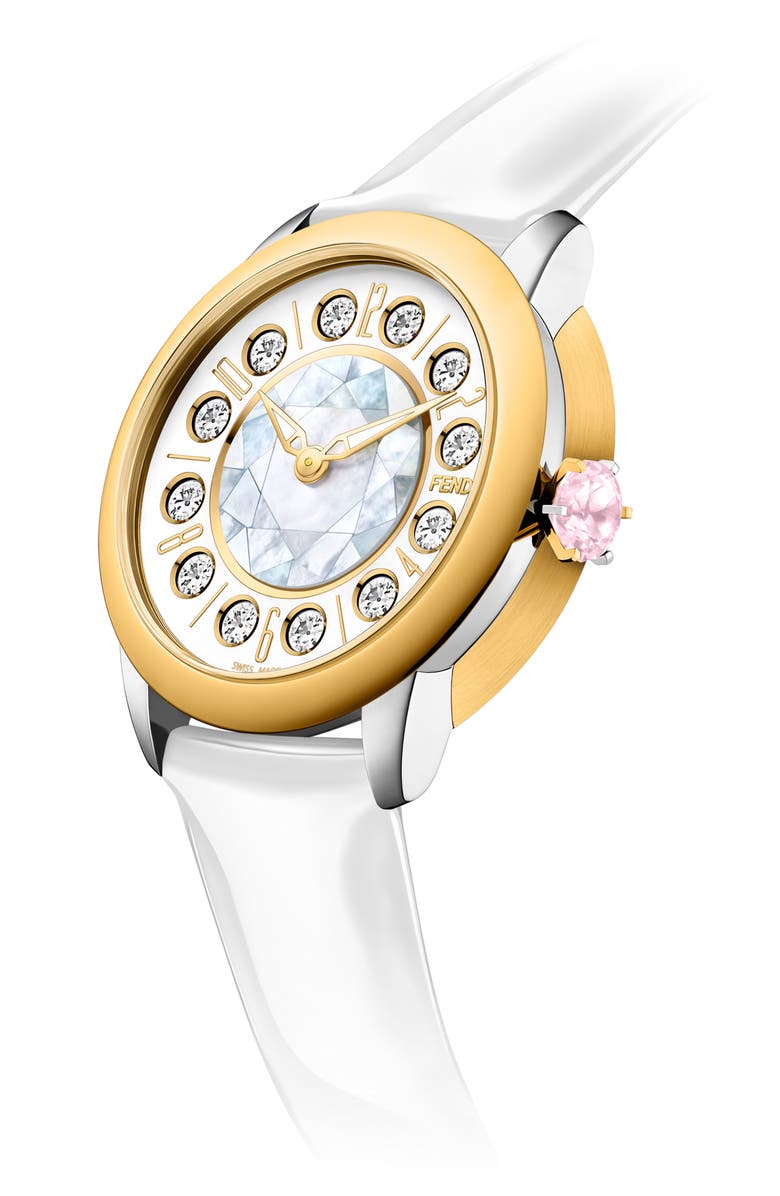 Fendi Ishine Rotating Stone Leather Strap Watch, 38mm | Nordstromrack