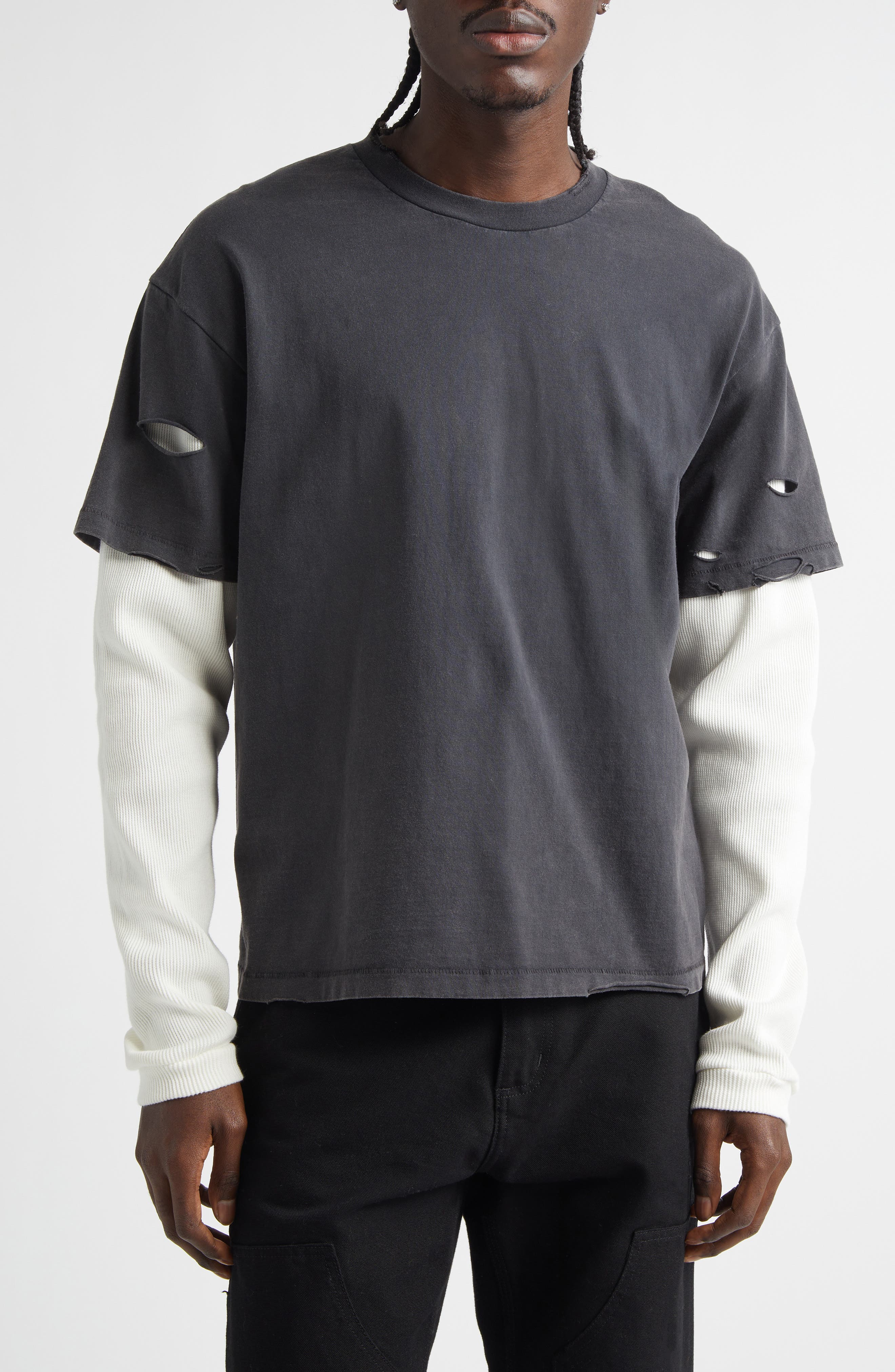 STOCKHOLM SURFBOARD CLUB Box Fit Distressed Layered Recycled Cotton T ...
