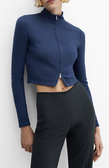MANGO Loreto Front Zip Crop Rib Jacket | Nordstromrack