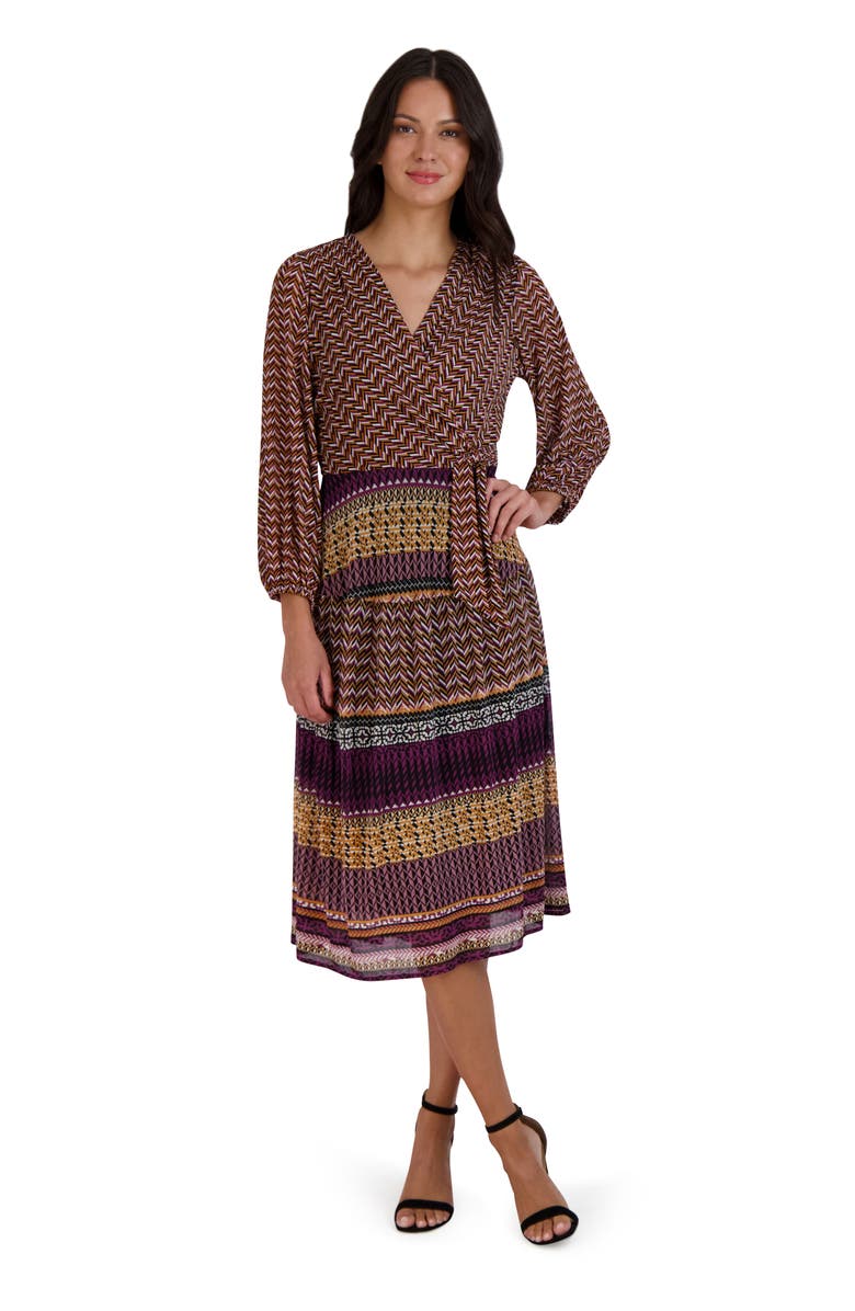 Robbie Bee Mixed Print Wrap Front Midi Dress | Nordstromrack