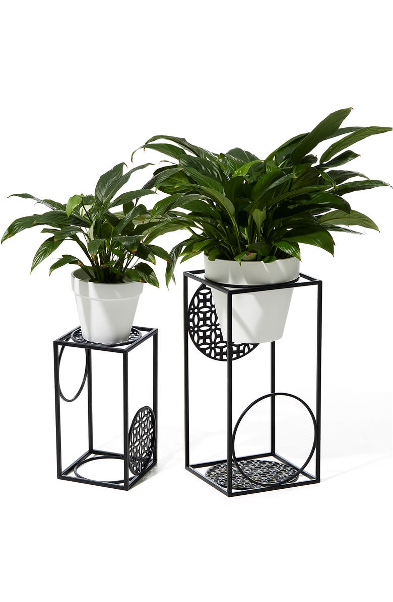 Glitzhome Set of 2 Black Metal Wire Rectangular Nesting Planter Stand ...