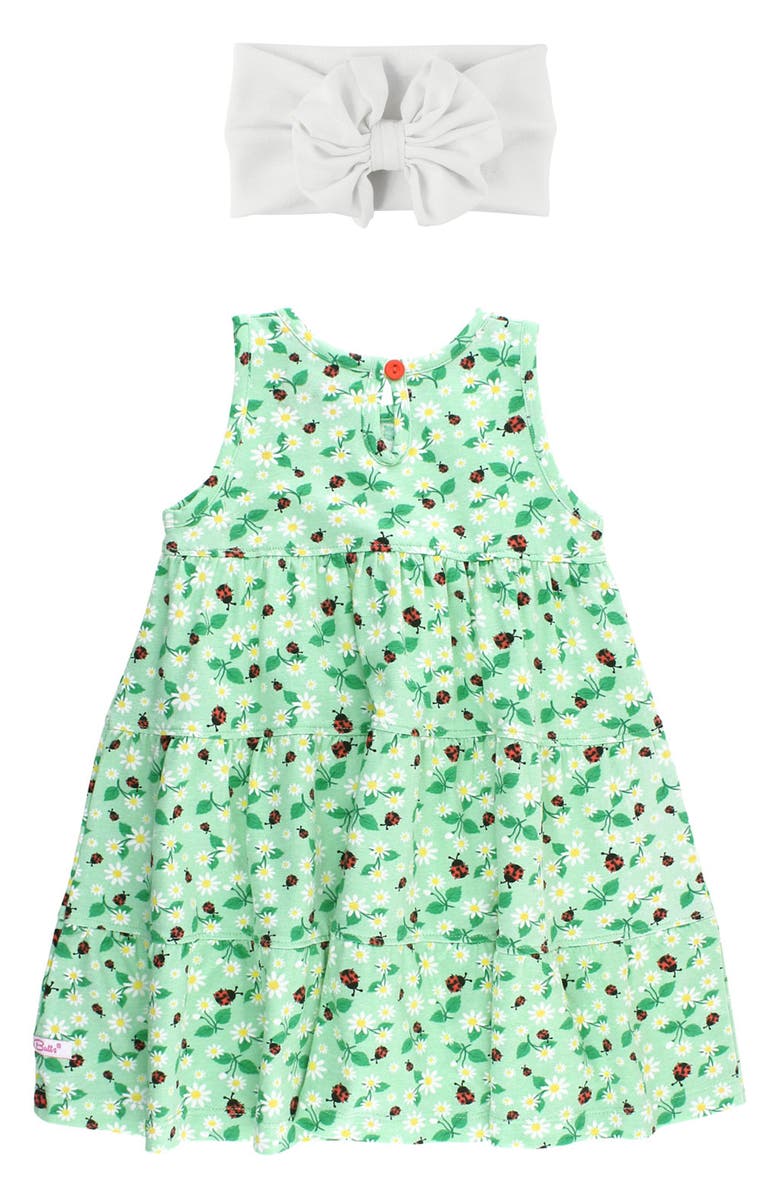 RuffleButts Daisies & Ladybugs Tiered Dress & Bow Head Wrap Set | Nordstrom