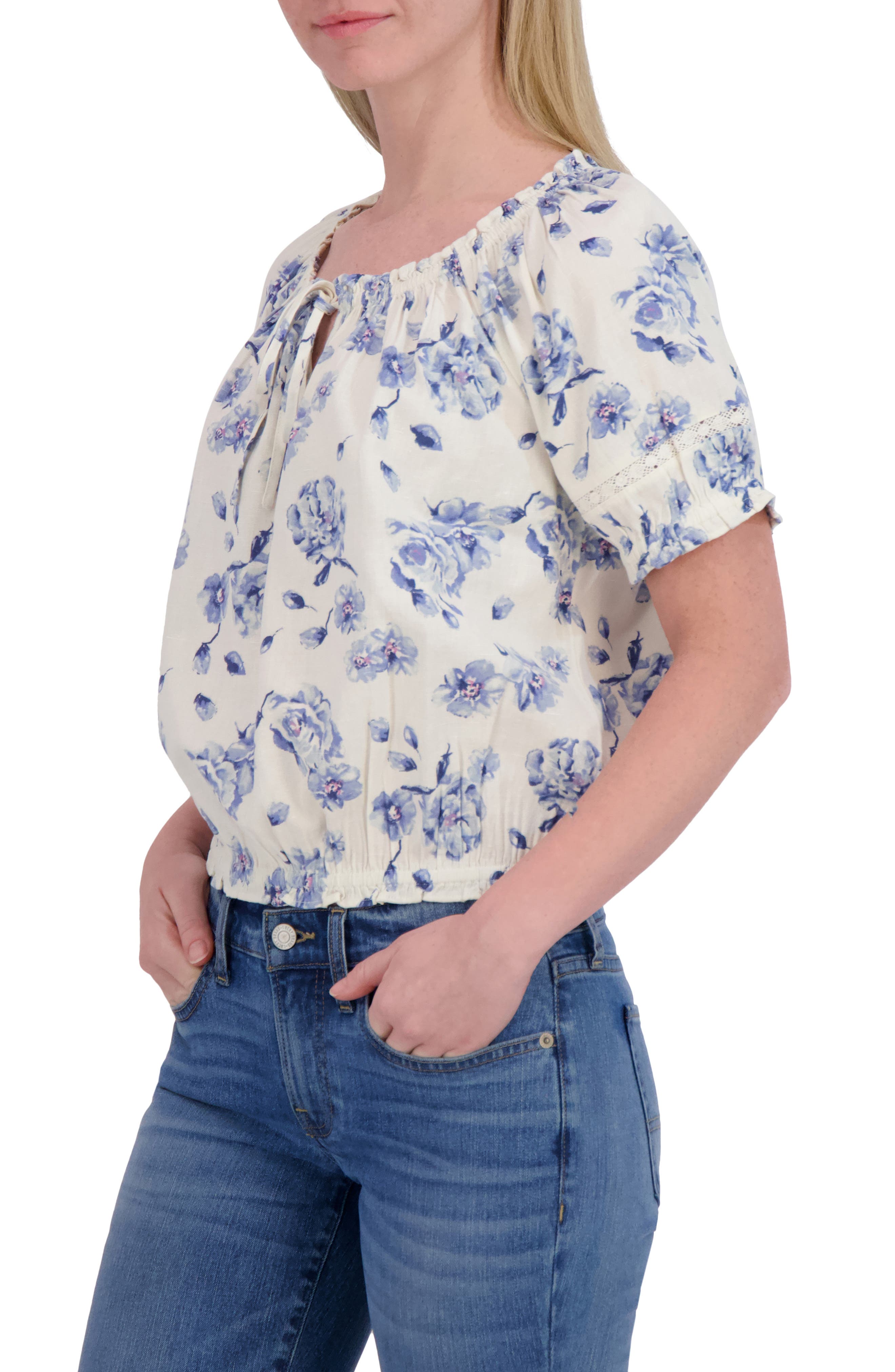 Lucky Brand Floral Puff Sleeve Cotton Bubble Top | Nordstromrack
