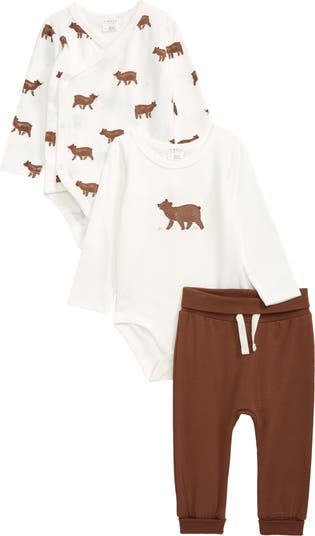 FIRSTS by Petit Lem Bear Cub Stretch Organic Cotton 3-Piece Bodysuits ...