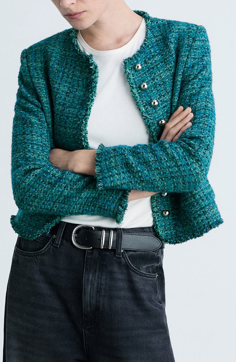 MANGO Fringe Trim Tweed Jacket | Nordstromrack