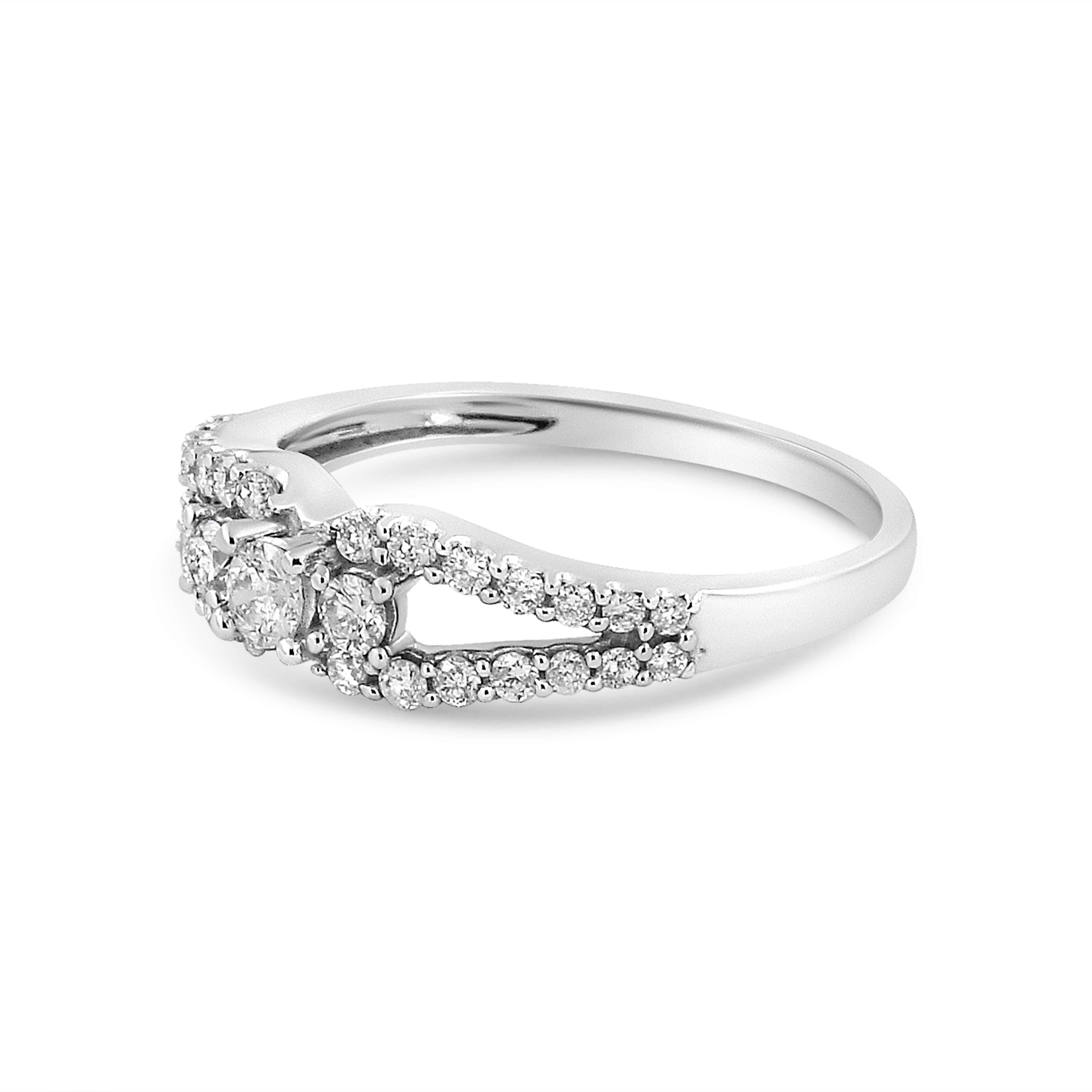 Haus of Brilliance 10K White Gold 1/2 Cttw Three Stone Split Shank Band ...